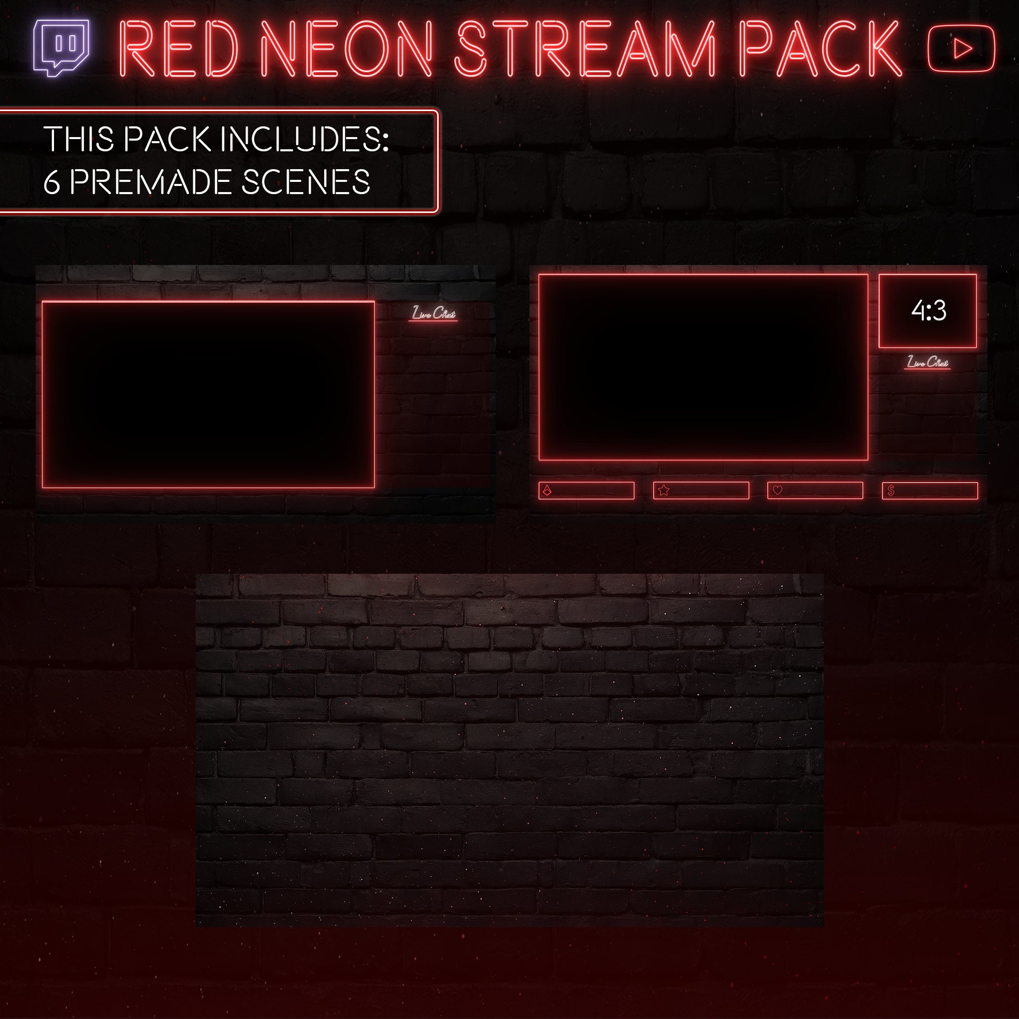 Red NEON Stream Pack | Instant Download | Twitch/youtube Overlays ...