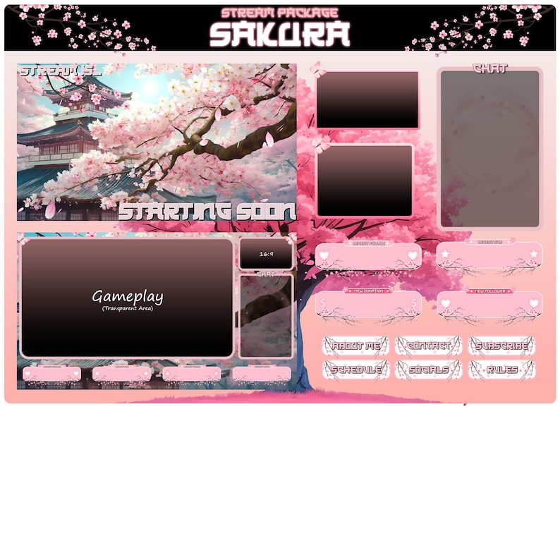 Sakura Stream Pack | Instant Download | Twitch Overlays | Cherry Blossom | Overlay Pack - Etsy