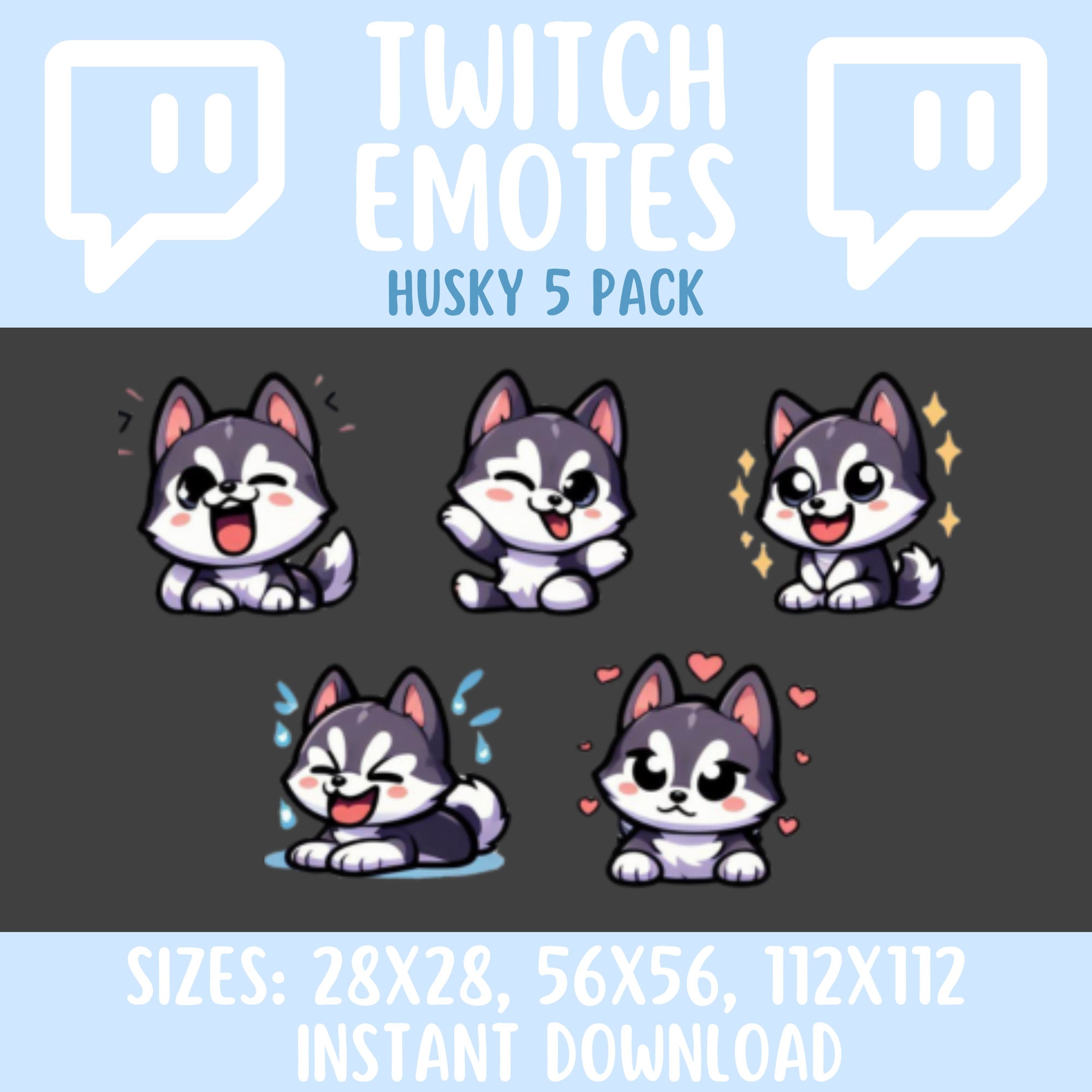 5 Pack of Cute Chibi Husky Emotes for Twitch/discord/youtube | Instant ...