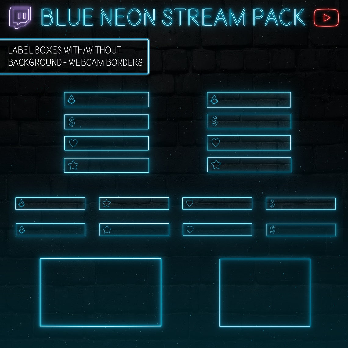 Blue NEON Stream Pack | Instant Download | Twitch/youtube Overlays ...