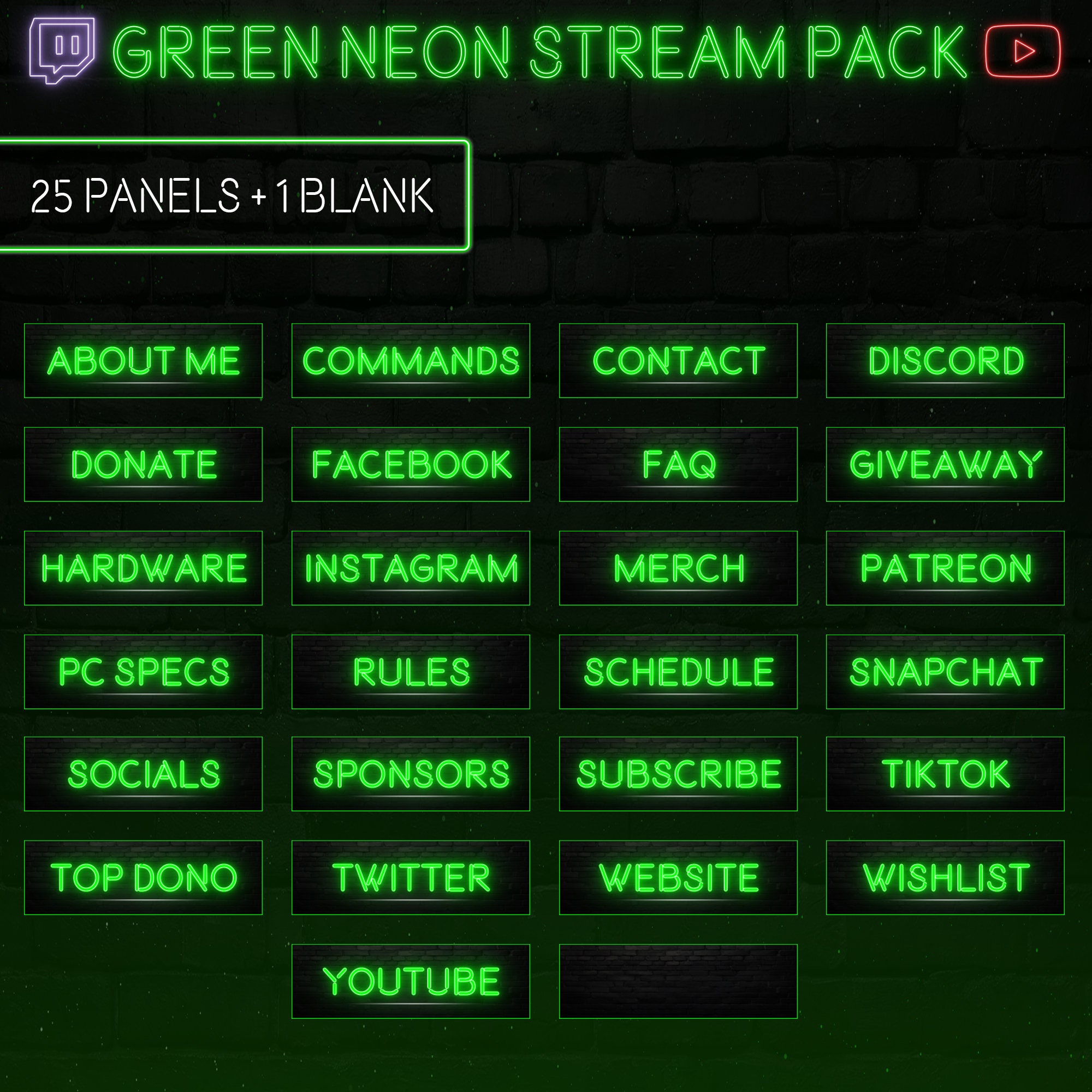 Green Neon Stream Overlay Pack | Twitch & Youtube (instant Download) - Etsy