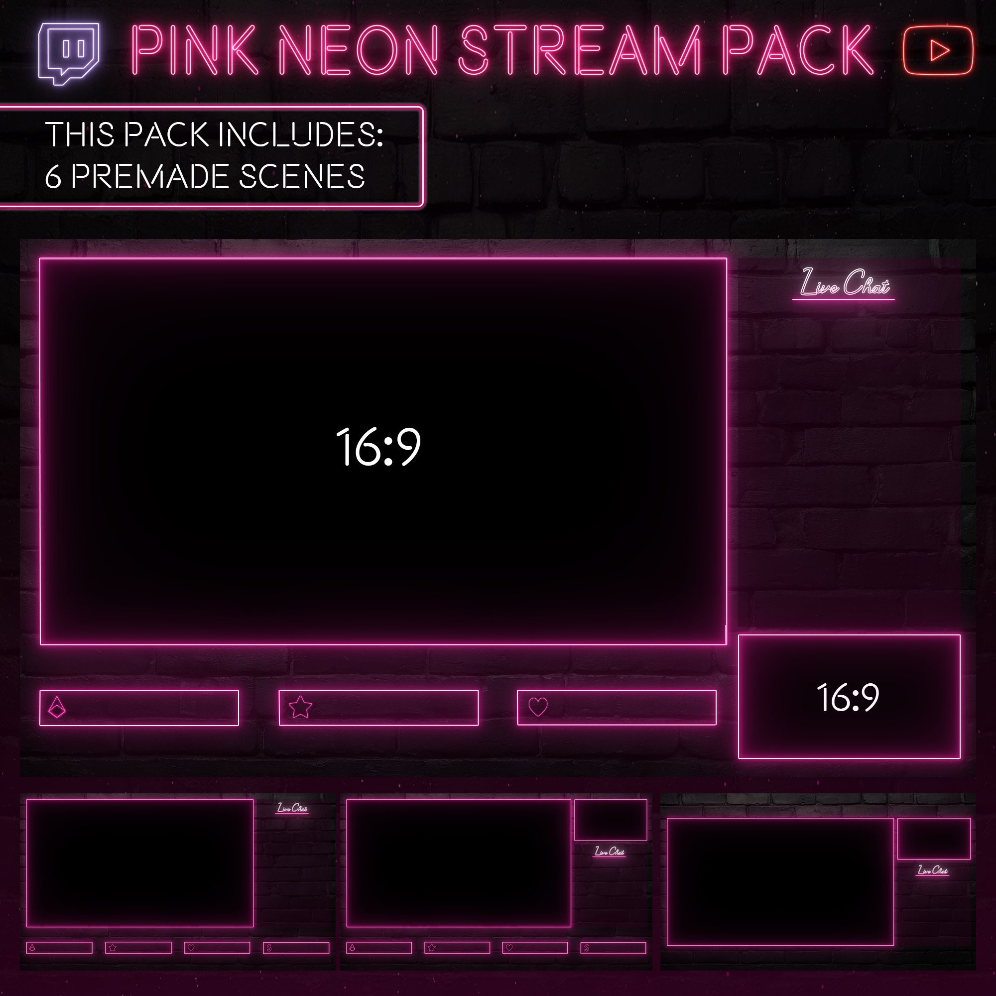 Pink NEON Stream Pack | Instant Download | Twitch/youtube Overlays ...