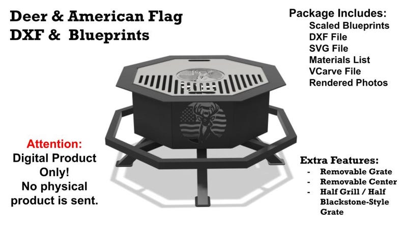 Deer & American Flag Fire Pit DXF and Blueprints - Etsy