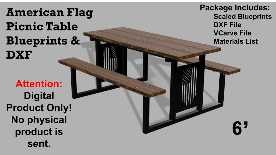 American Flag Picnic Table DXF & Blueprints - Etsy