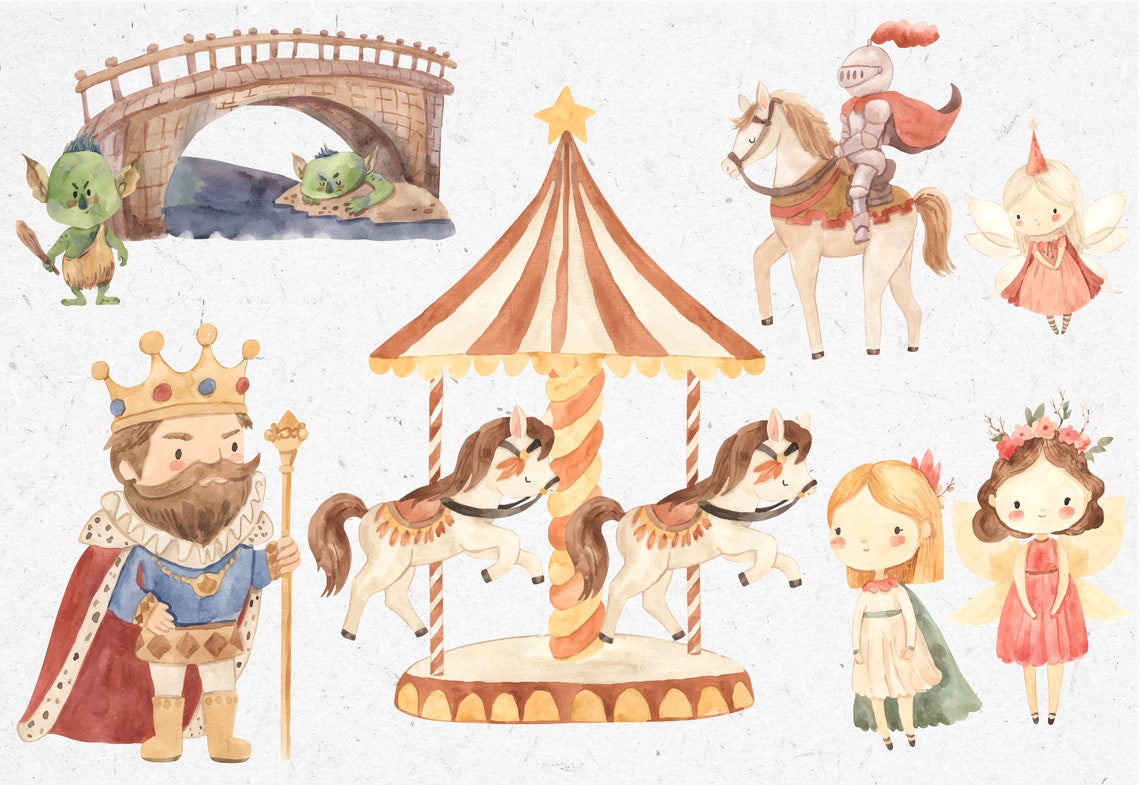Watercolor Fairytale Wonderland Clipart Set, Premade Clipart, Fairy ...
