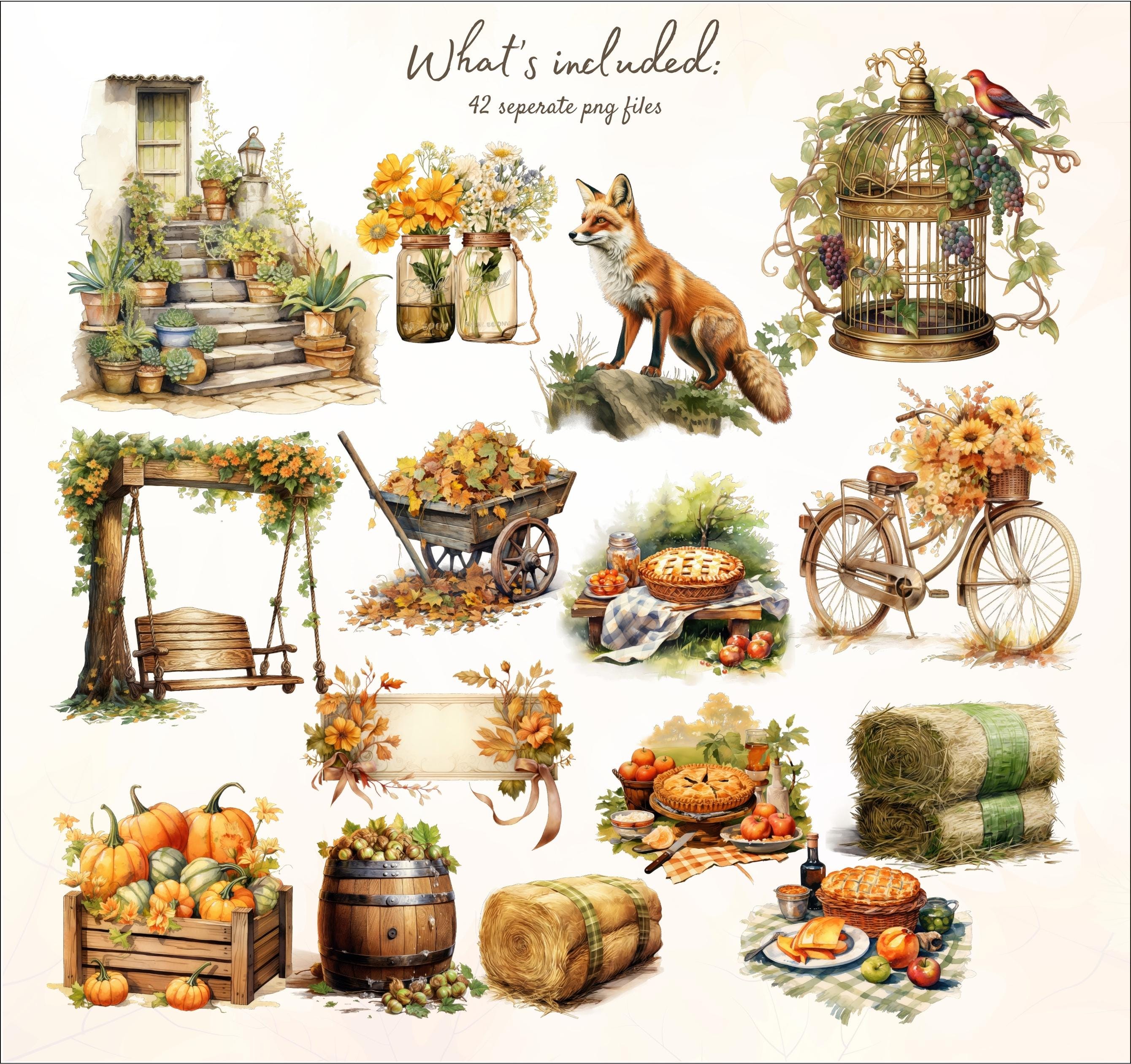 42 Autumn Picnic Watercolor Clipart Bundle, Fall Season, Holiday Escape ...