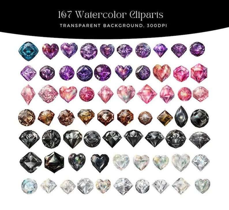 167 Beautiful Assorted Gemstones Clipart Set, Precious Stones, Diamonds ...