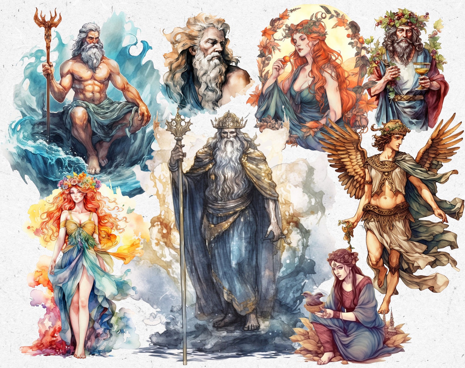 25 Gods of Ancient Greece Watercolor Clipart Bundle, Premade Clipart ...