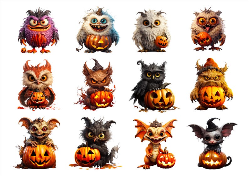 59 Monsters in Hiding - Halloween Horror Clipart Bundle, Scary Graphics ...