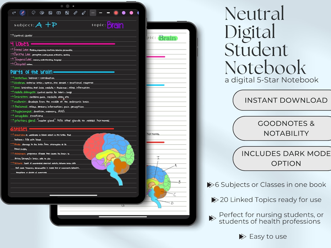 Student Notebook Goodnotes, Aesthetic College Notebook - Etsy