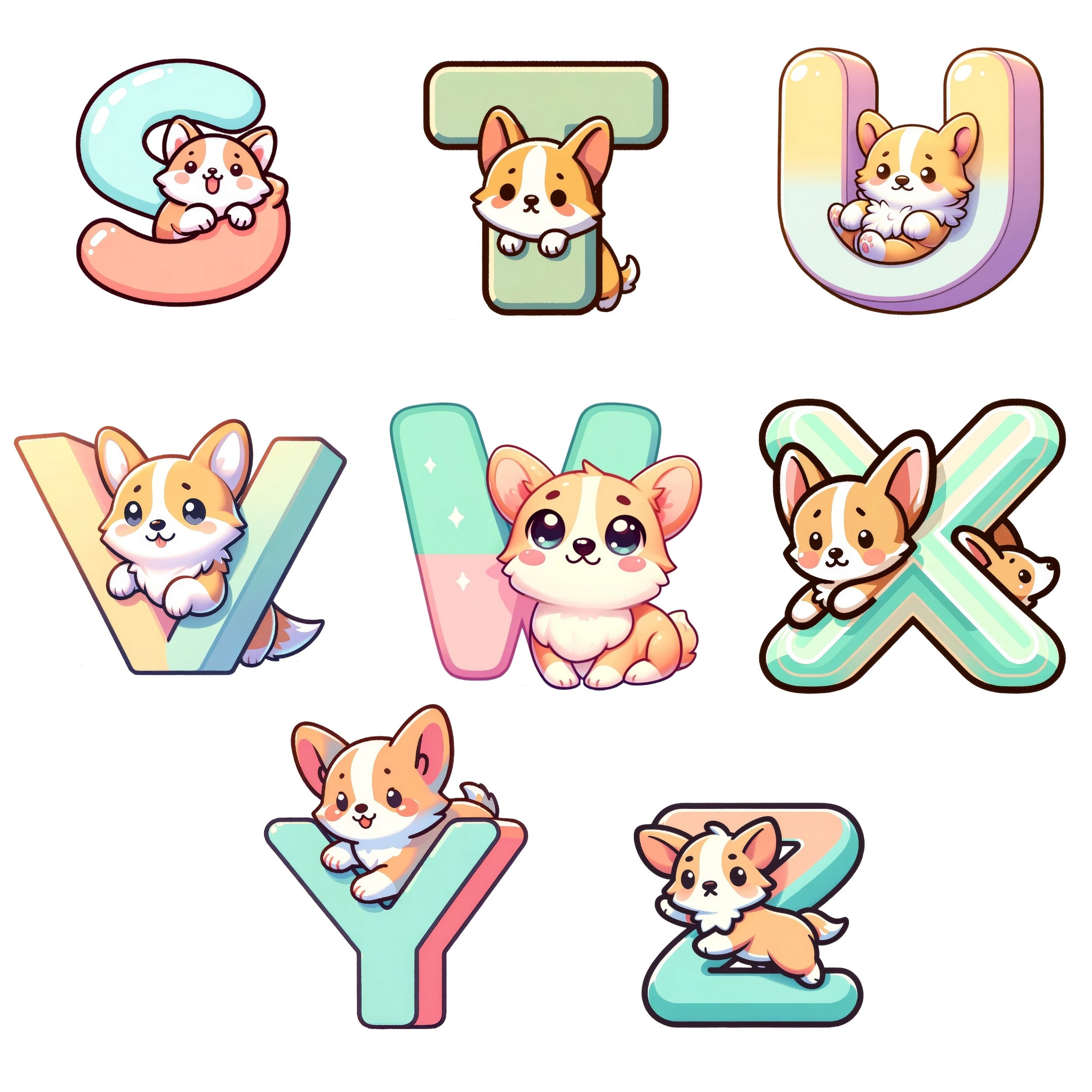 Cute Corgi Alphabet Clipart, Transparent PNG, Nursery Clipart, Free ...