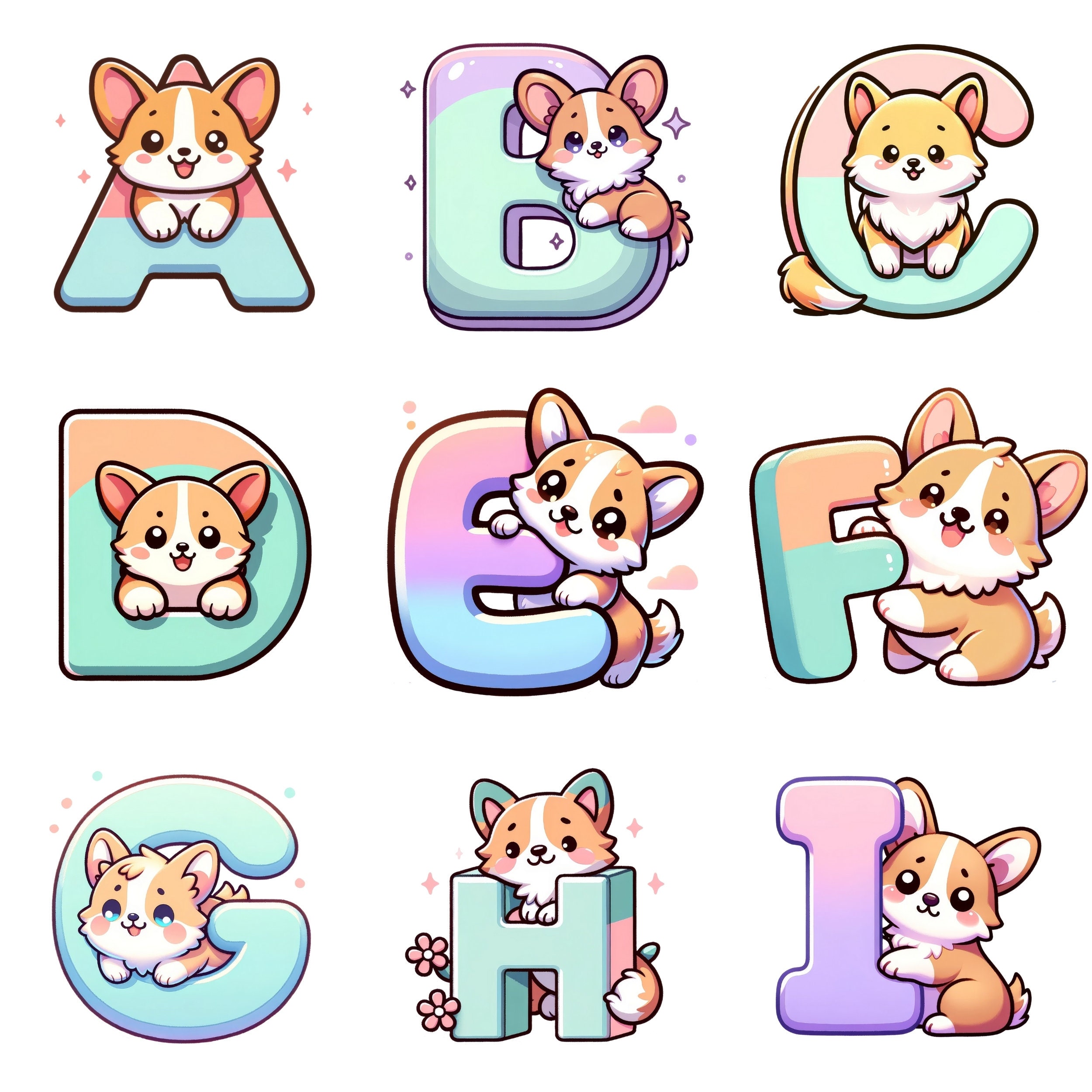 Cute Corgi Alphabet Clipart, Transparent PNG, Nursery Clipart, Free ...