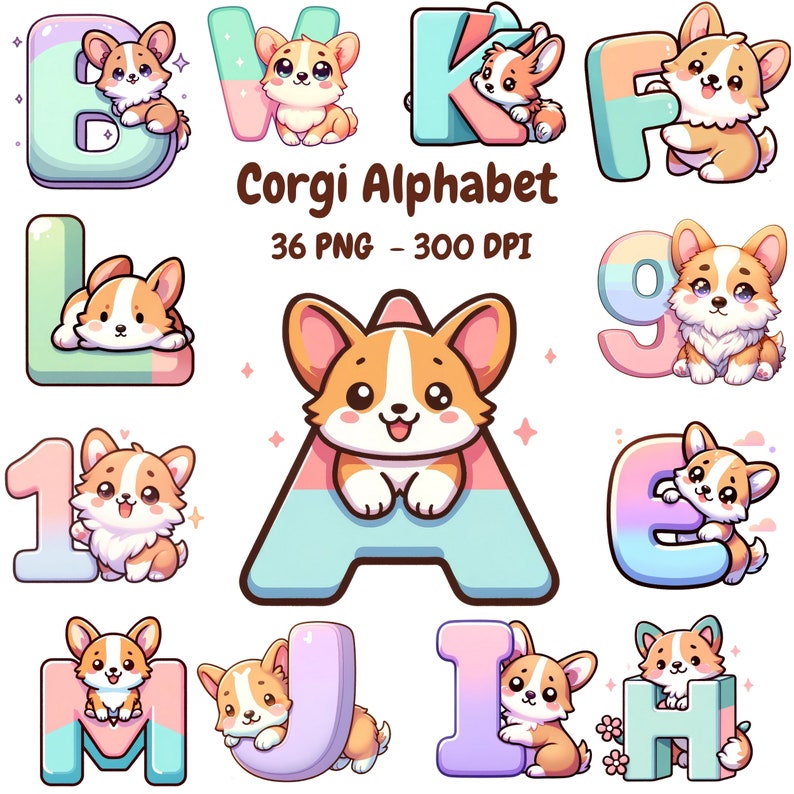 Cute Corgi Alphabet Clipart, Transparent PNG, Nursery Clipart, Free ...