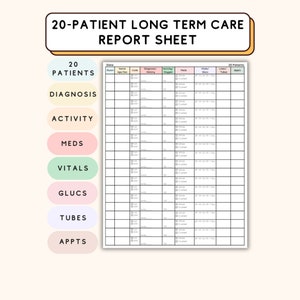 Long Term Care Patient Report Sheet for 20 Patient Long Term Care ...