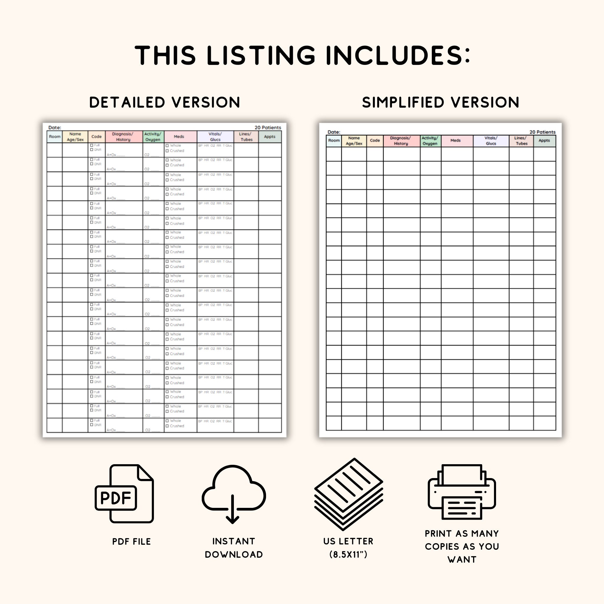 Long Term Care Patient Report Sheet for 20 Patient Long Term Care ...