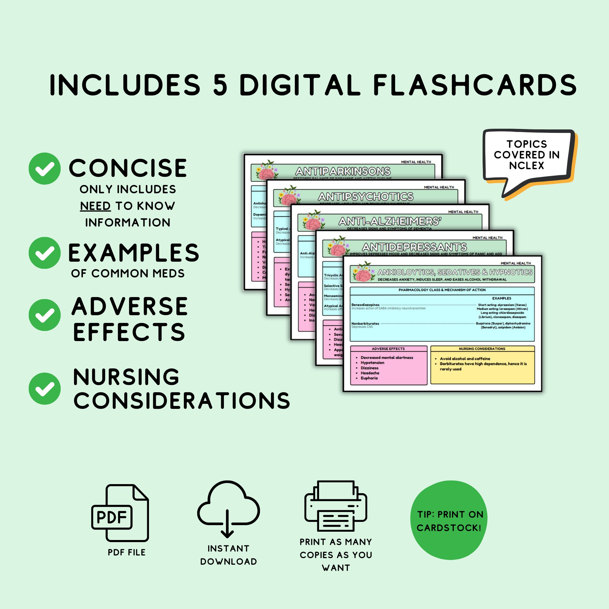 Mental Health Pharmacology Flashcards for NCLEX Mental Health Med for ...