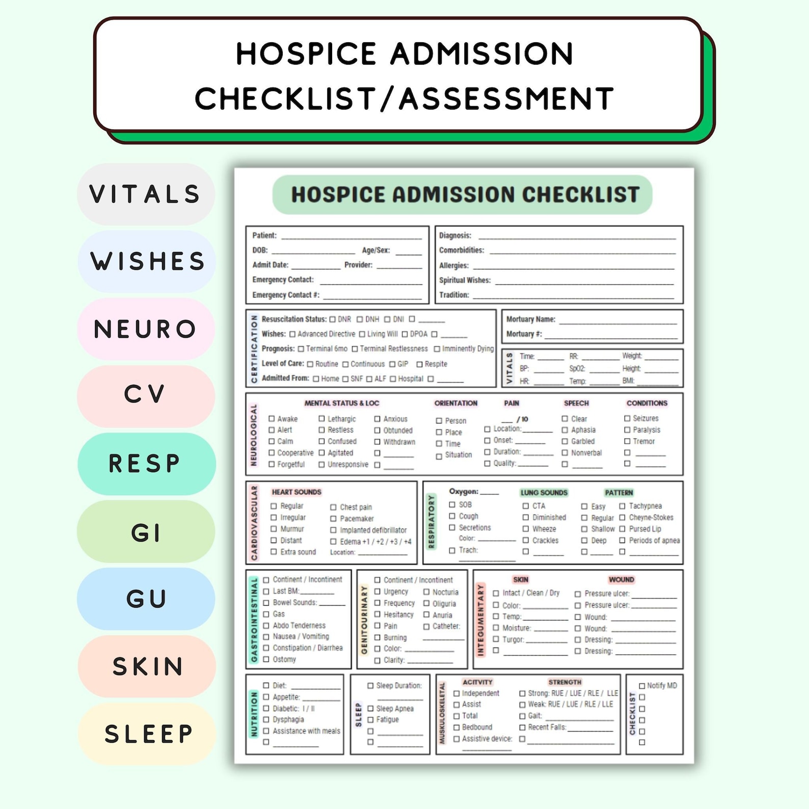 Hospice Admission Checklist for Nurse Hospice Assessment Checklist for ...