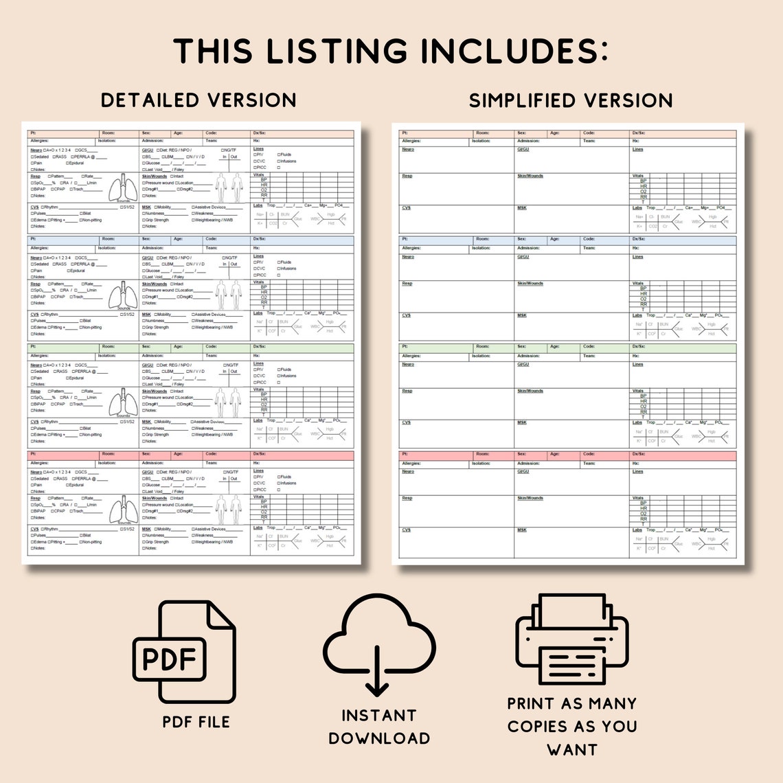 Simple Nursing Report Sheet for 4 Patient Cheat Sheet Patient Brain ...