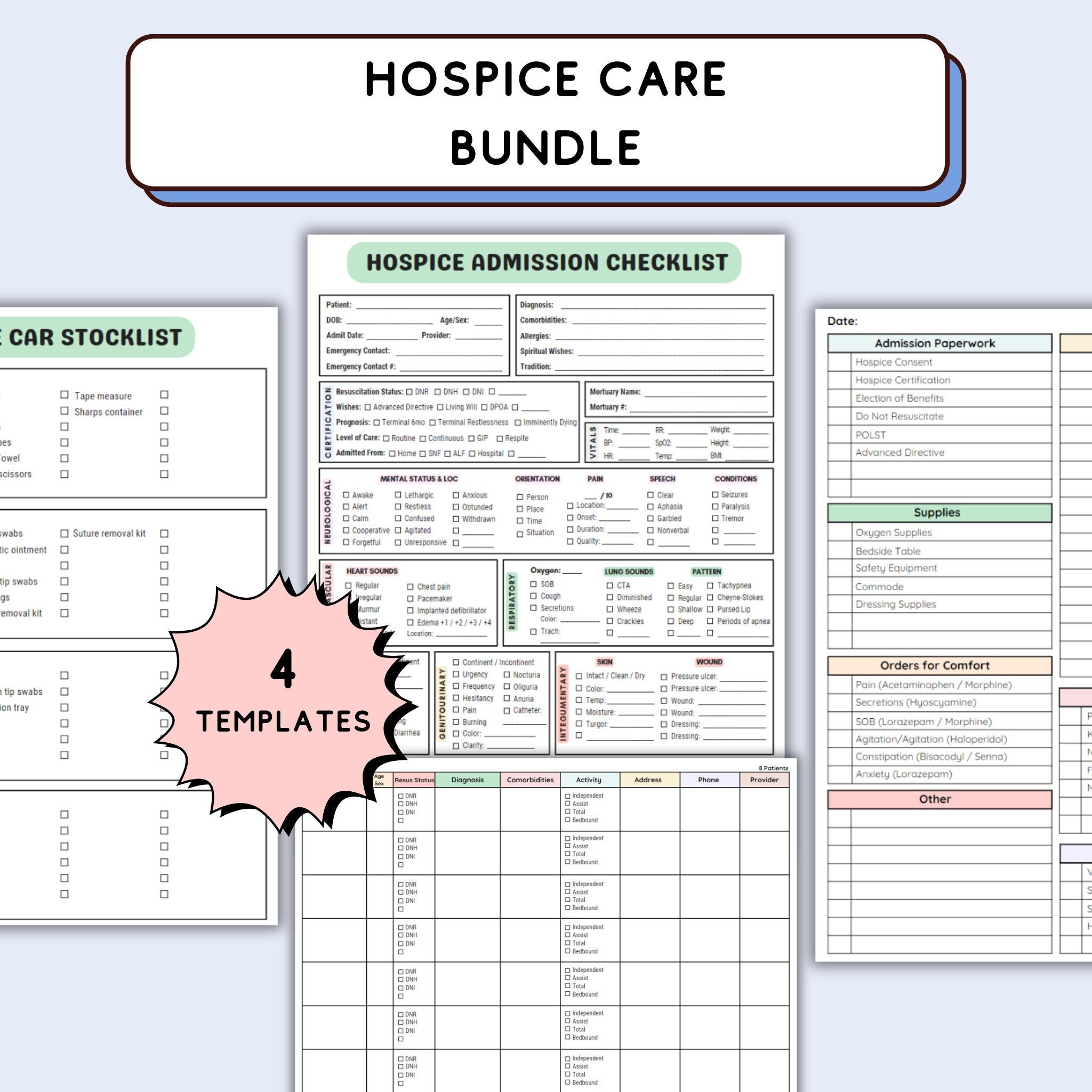Hospice Care Organizer for Hospice Nurse Patient Sheet for Hospice ...
