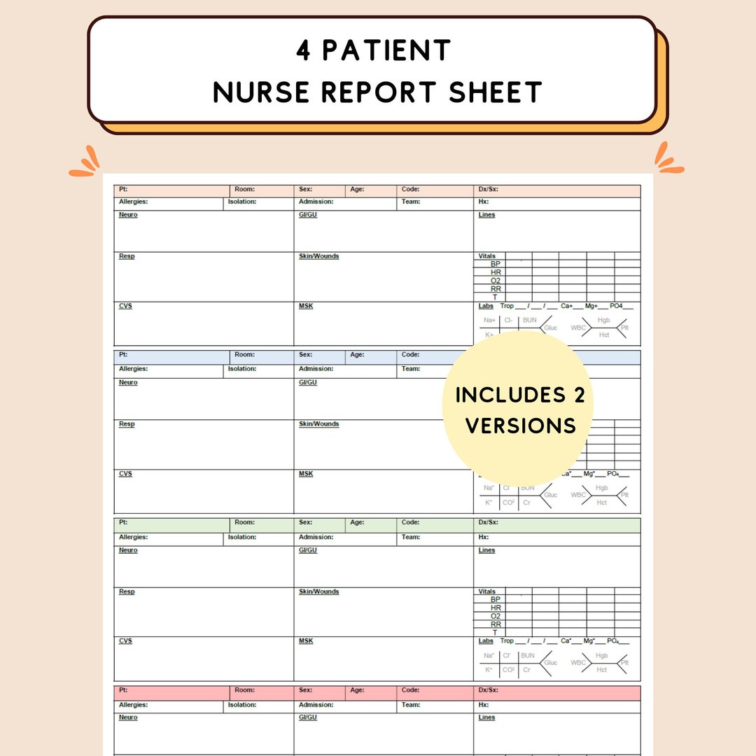 Simple Nursing Report Sheet for 4 Patient Cheat Sheet Patient Brain ...