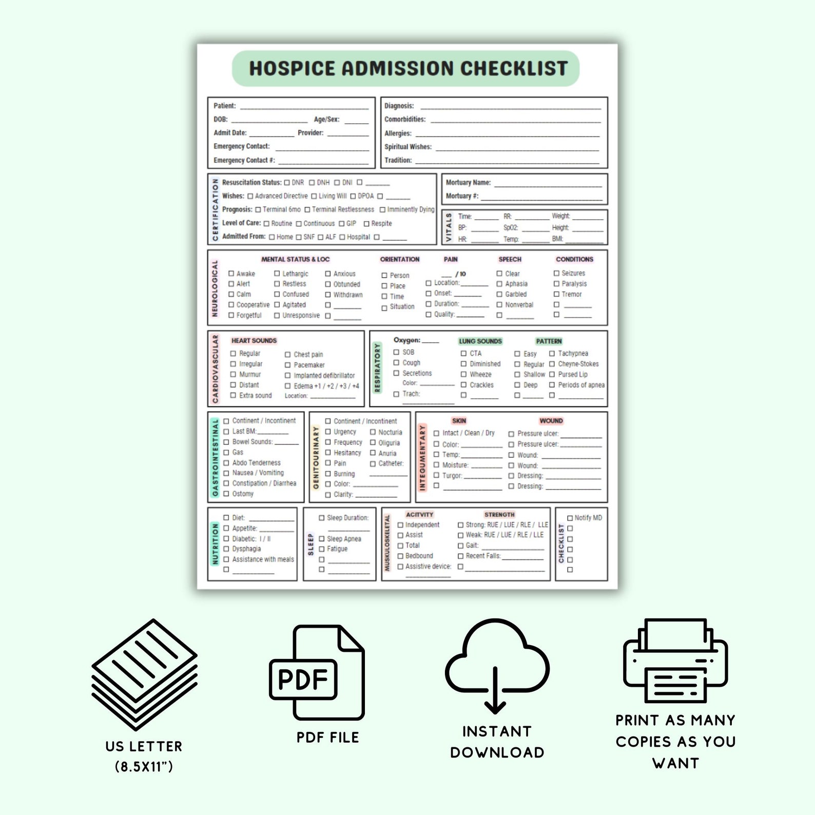 Hospice Admission Checklist for Nurse Hospice Assessment Checklist for ...