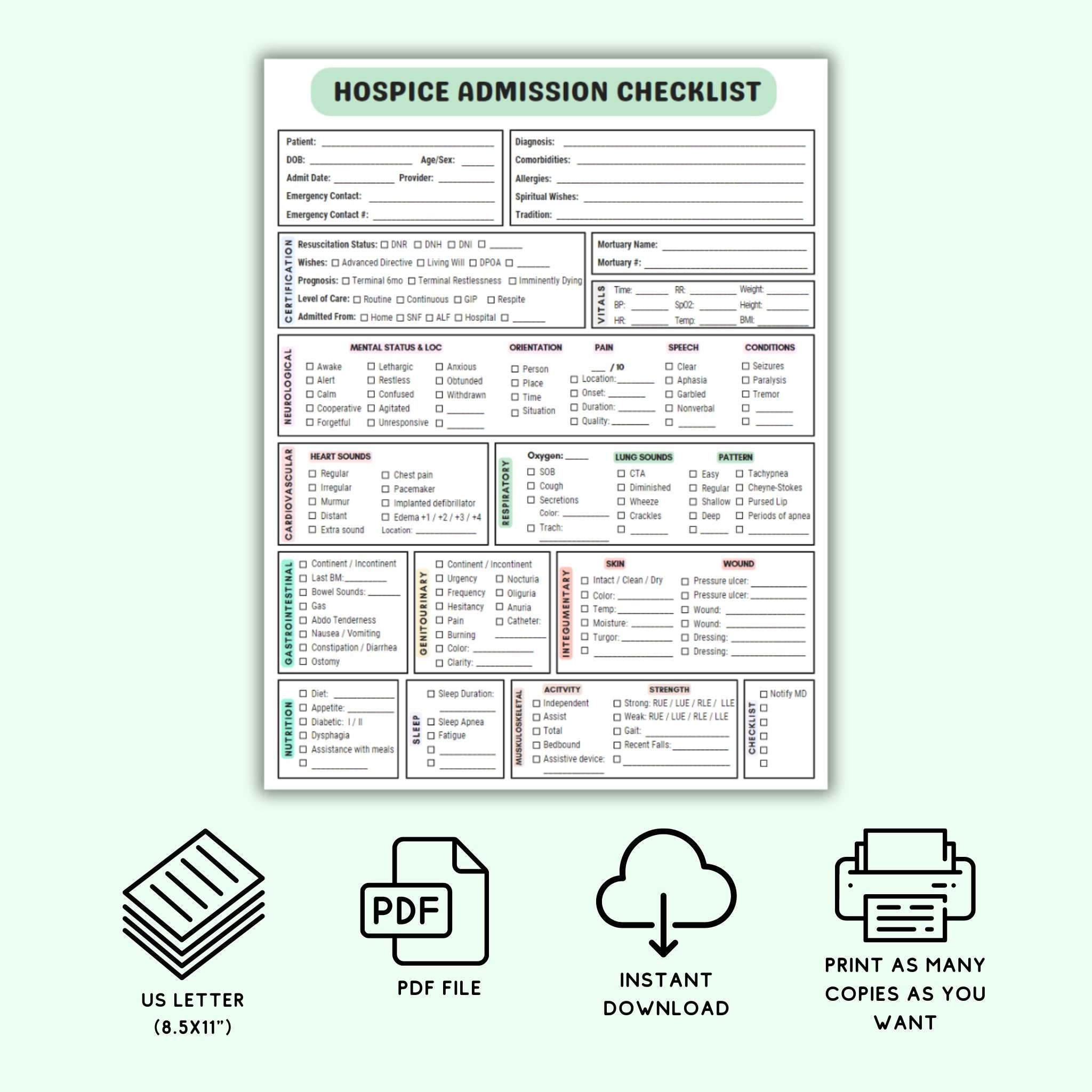 Hospice Admission Checklist for Nurse Hospice Assessment Checklist for ...