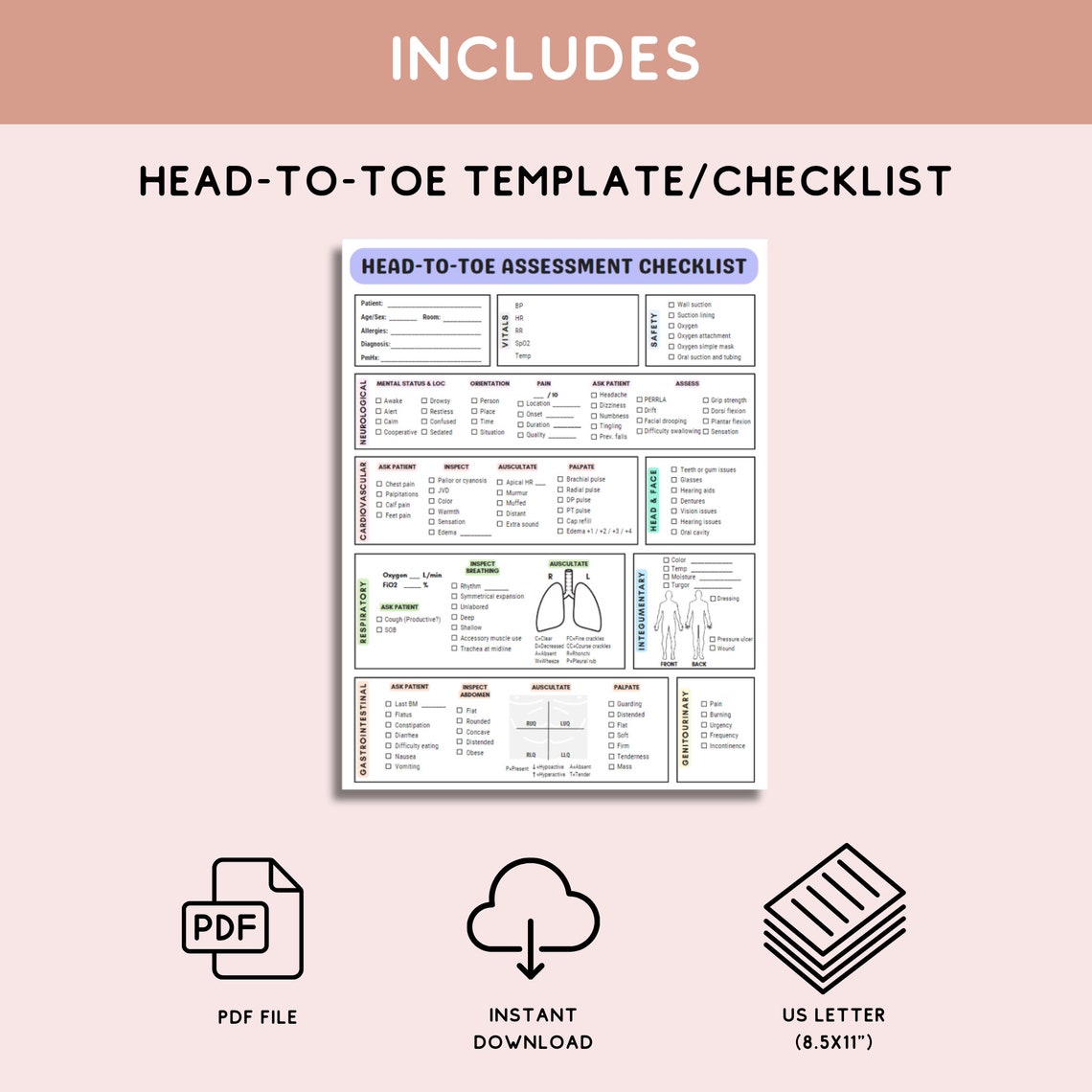 Head-to-toe Assessment Guide for Nursing Student Head to Toe Template ...