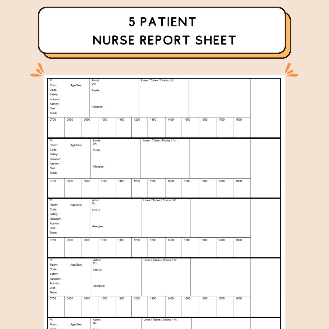 5 Patient Nursing Report Sheet for Nurse Cheat Sheet Nurse Brain Sheet ...