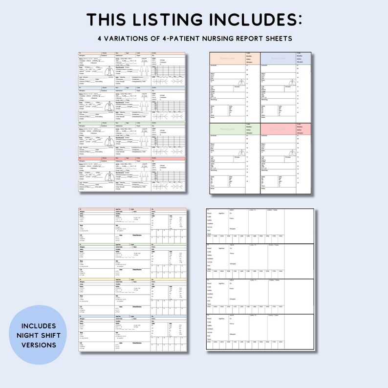 4 Patient Nursing Brain Sheet Bundle for Multiple Patient Nurse Cheat ...