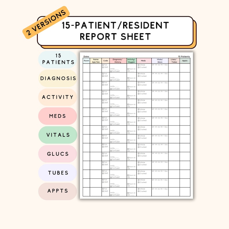 Long Term Care Report Sheet for 15 Patients Long Term Care Report Sheet ...