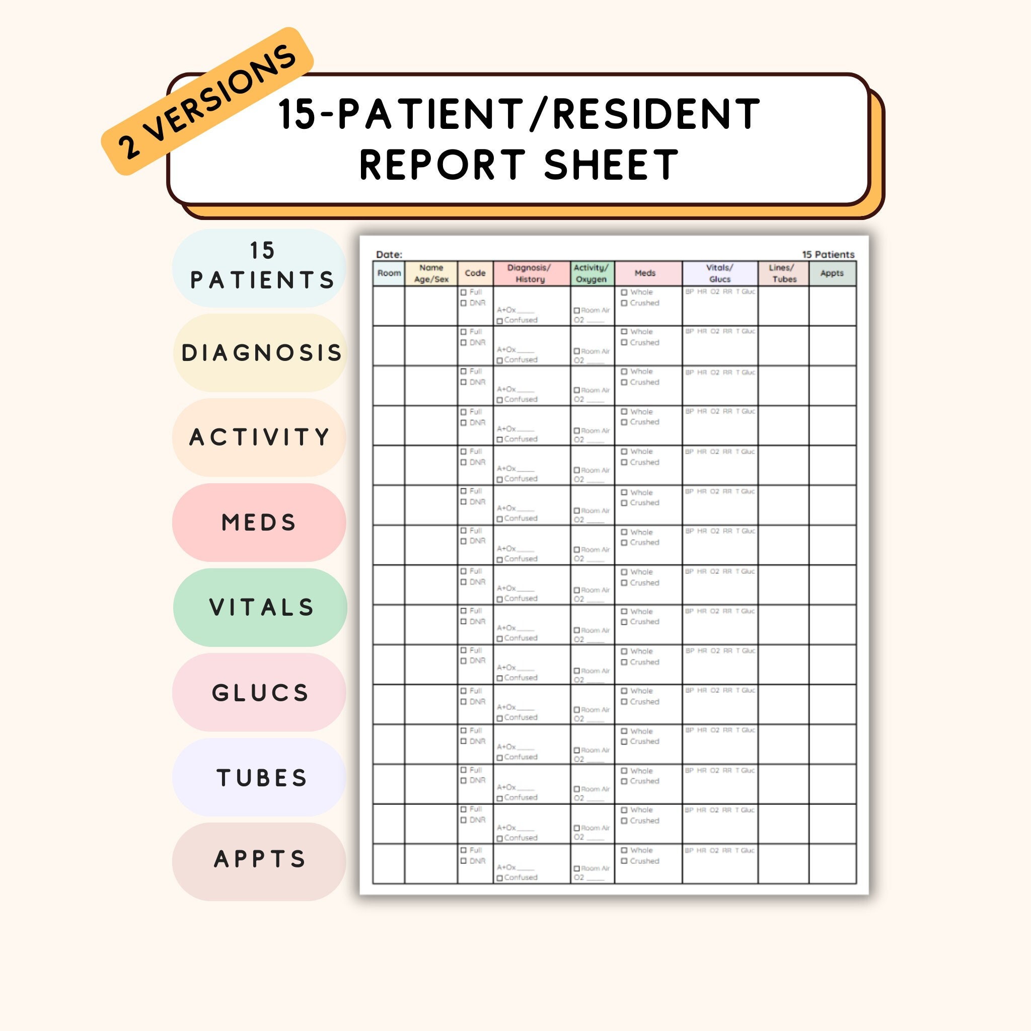 Long Term Care Report Sheet for 15 Patients Long Term Care Report Sheet ...