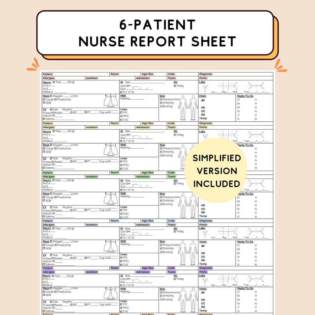6 Patient Nursing Brain Sheet for Nurse Report Sheet for Nursing Brain ...