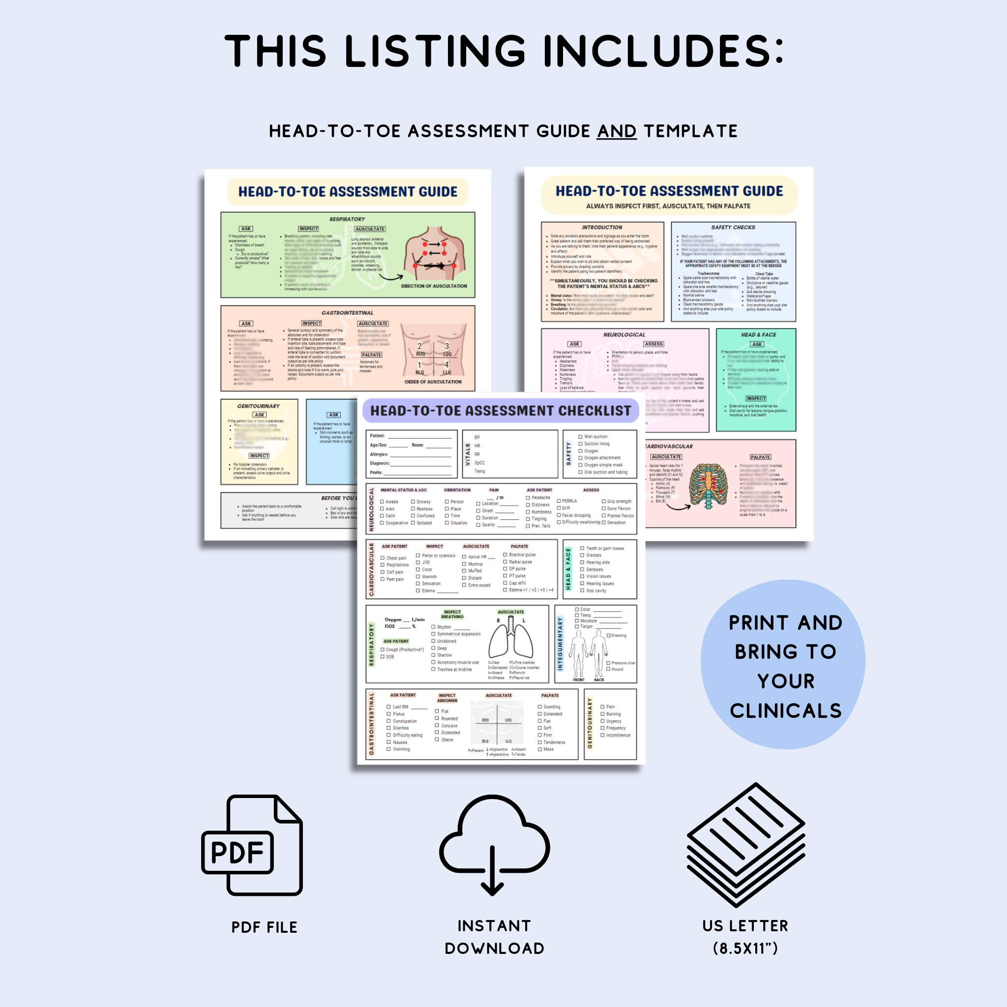 Head to Toe Assessment Guide for Nursing Student Head to Toe Checklist ...