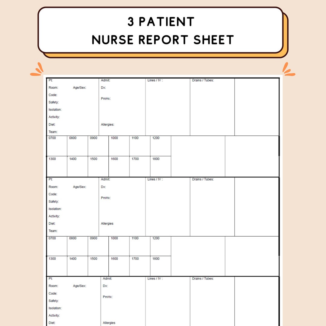 3 Patient Nursing Report Sheet for Nurse Cheat Sheet Nurse Brain Sheet ...