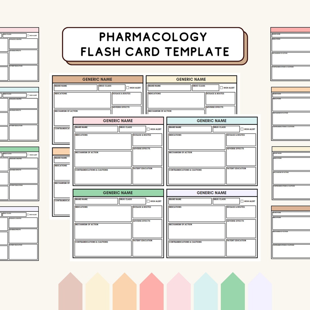 Printable Pharmacology Flash Card Template for Nursing Student Drug ...