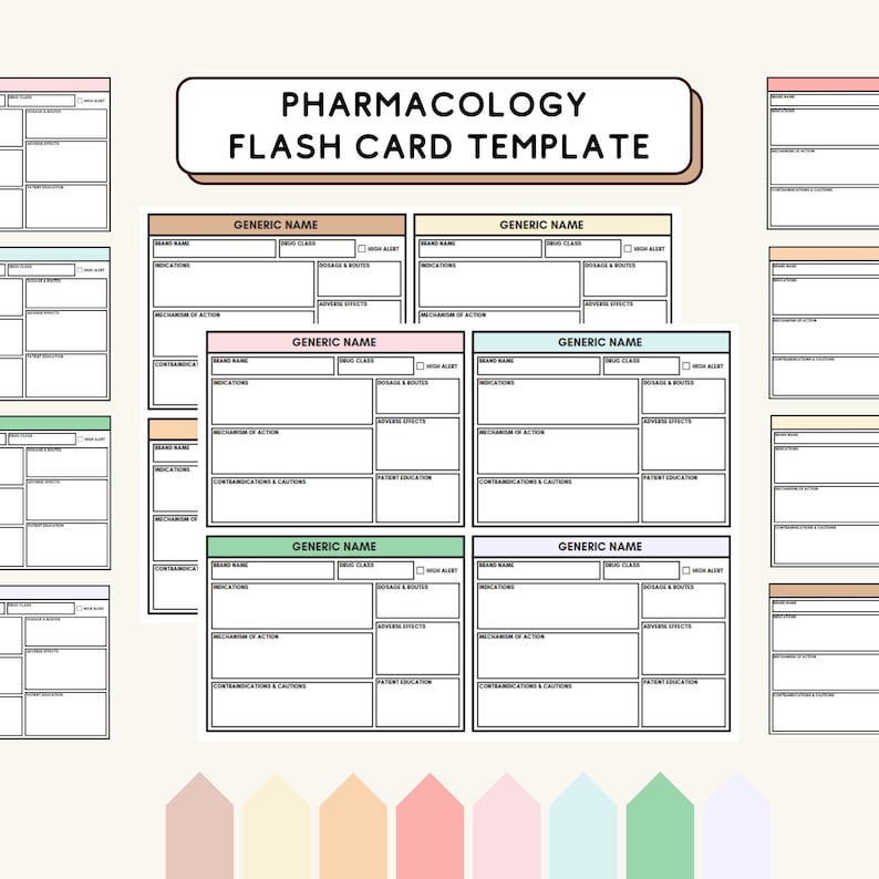 Printable Pharmacology Flash Card Template for Nursing Student Drug ...