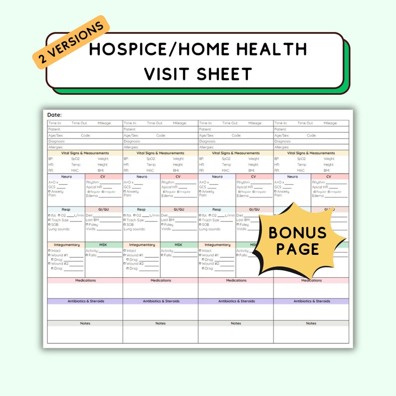 Hospice Visit Sheet for Nurse Hospice Report Sheet for Nurse Home ...