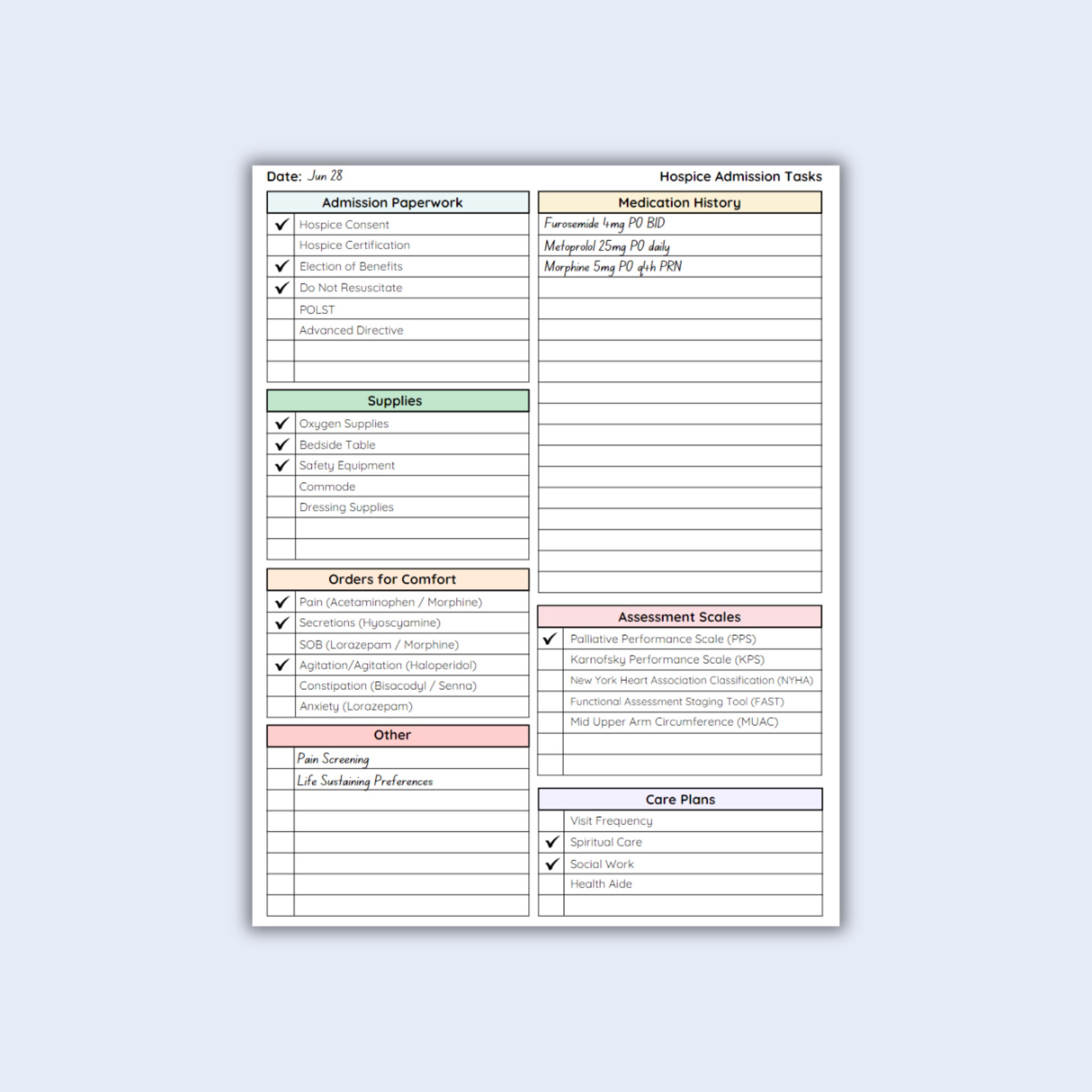 Hospice Care Organizer for Hospice Nurse Patient Sheet for Hospice ...