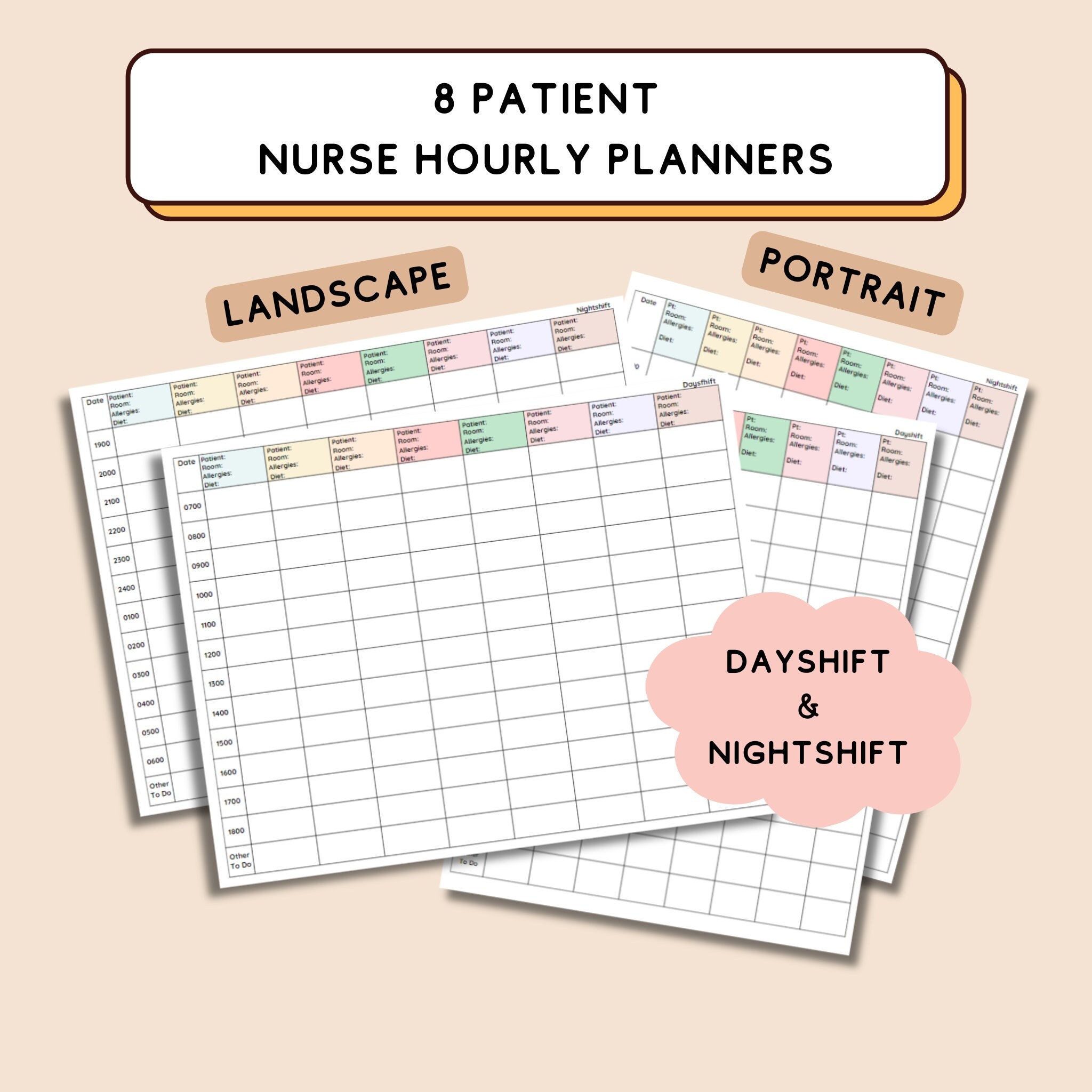 Nursing Shift Hourly Planner for Nurse to Do List Medication Tracker ...