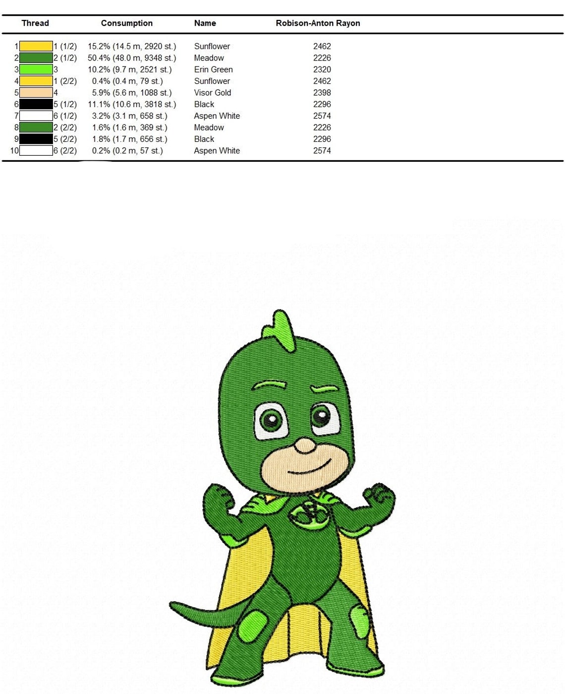 PJ Mask Gekko Machine Embroidery Design /pj Mask Gekko Embroidery ...