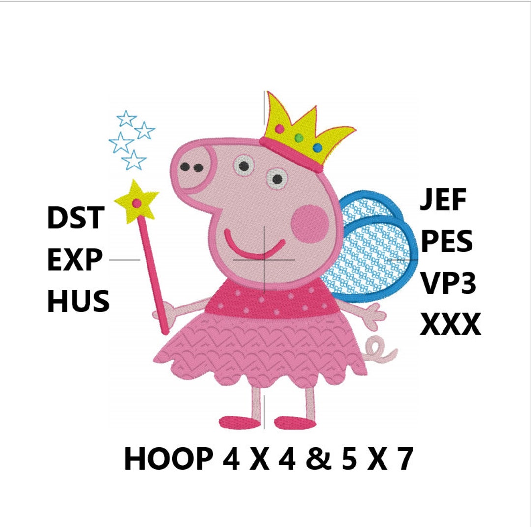Peppa Pig Machine Embroidery Design / Fairy Pig Embroidery Pattern ...