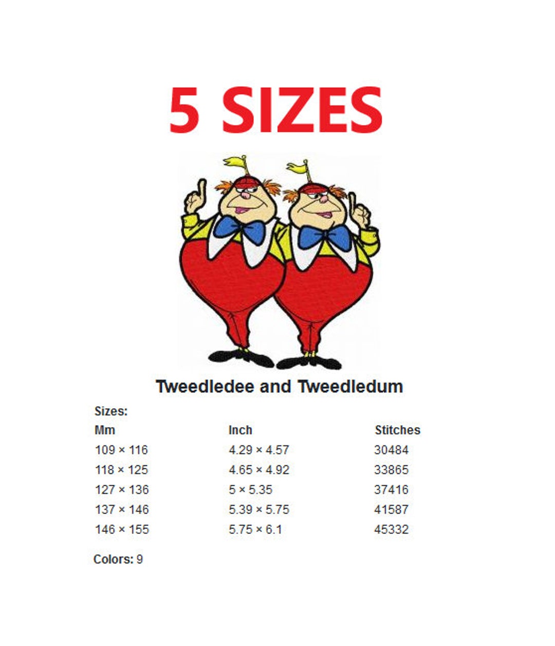 Alice in Wonderland Machine Embroidery Design / Tweedle Dee and Tweedle ...