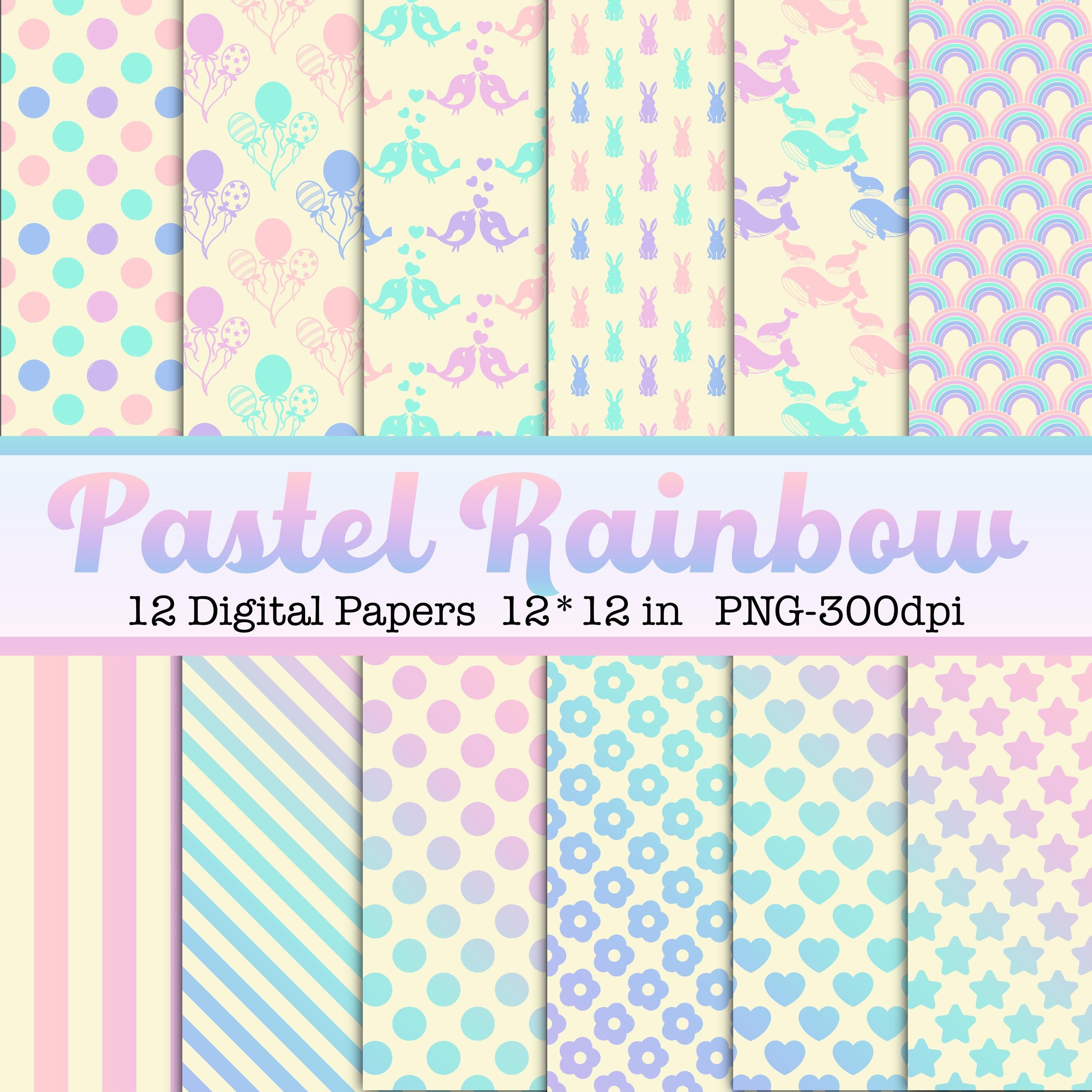 Pastel Rainbow Digital Paper Design Scrap Book Colorful Background ...