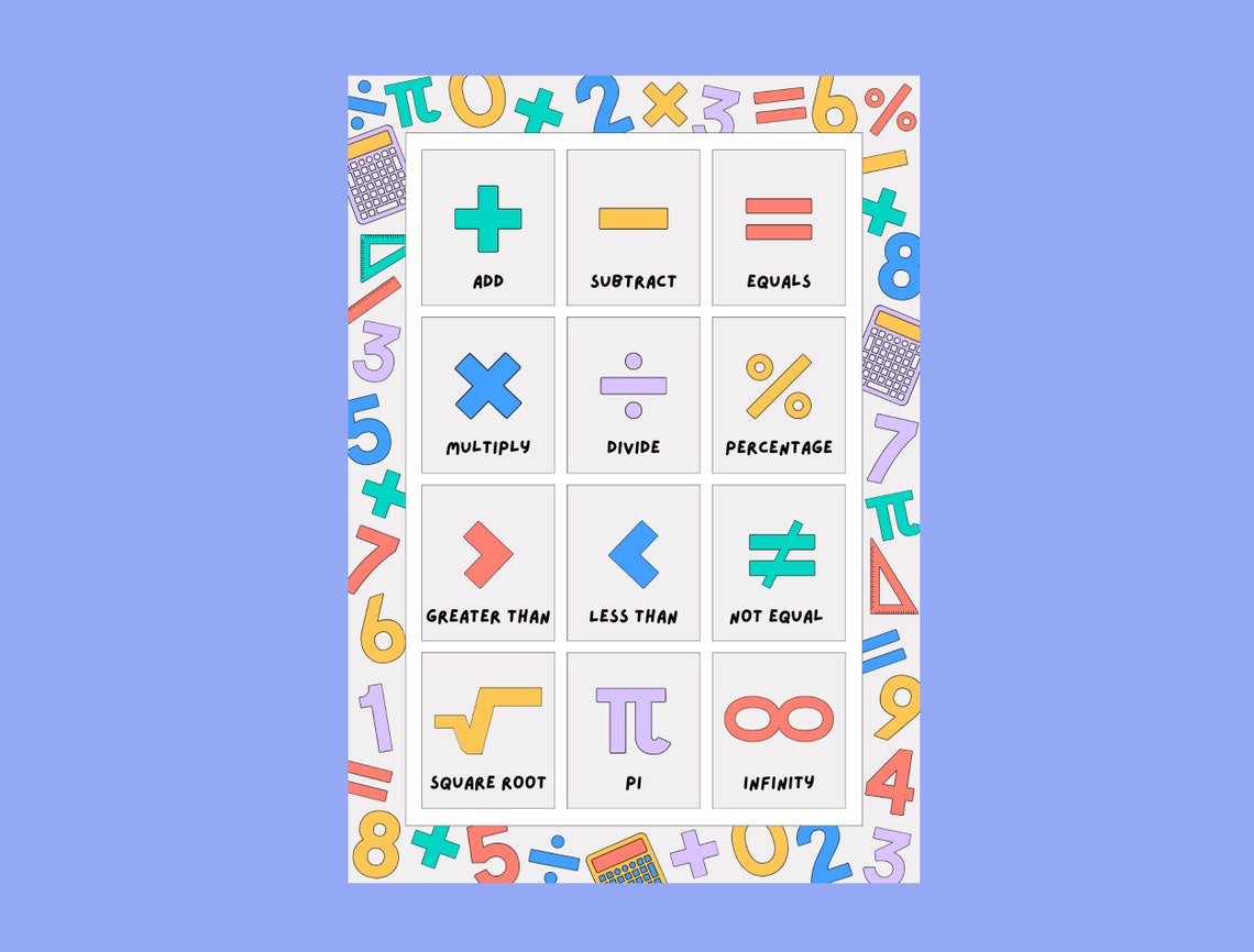 Maths Symbols Poster in Multiple Sizes, Vibrant Educational Learning ...