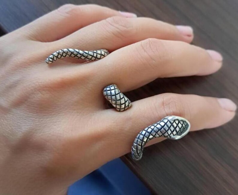 TWO FINGER Double Snake Ring: Adjustable Size Talisman,925 Sterling ...
