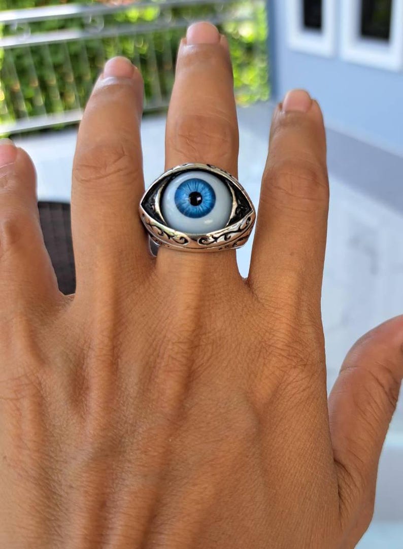 BLUE COLOUR SILVER Prosthetic Eye Jewelry, Statement Signet Evil Eye ...