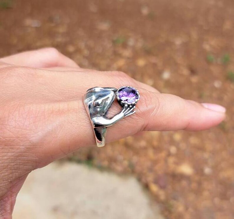 FROG RING SET With Amethyst Stone in Flower Crown Shape, - Etsy