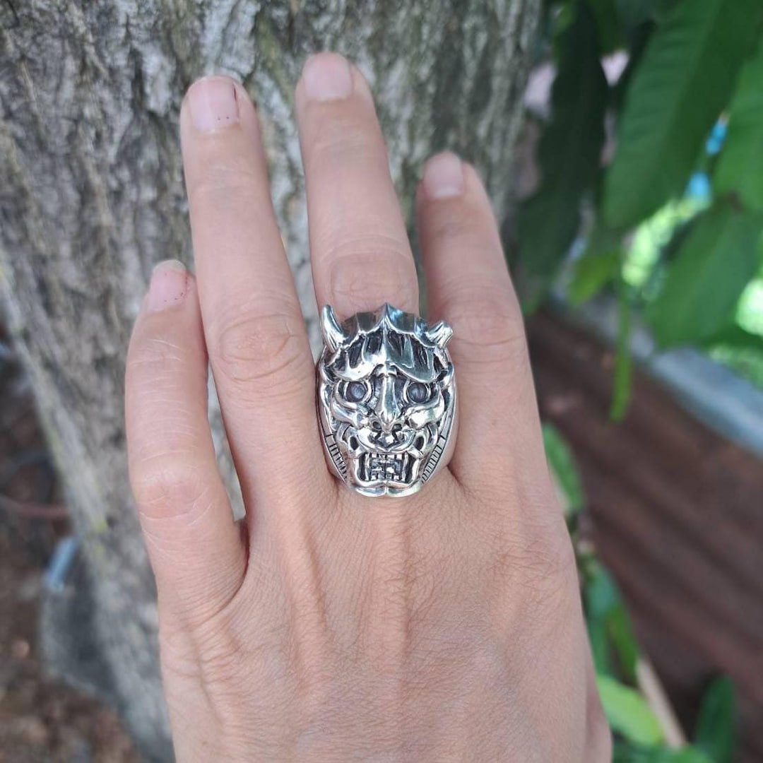 925 STERLING SILVER HANNYA Oni Mask Ring Japanese Folklore 925 Sterling ...