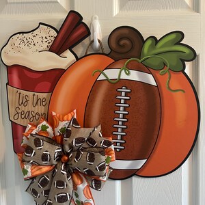 Fall Pumpkin Football Door Hanger Autumn Decor 'tis the Season Sign ...