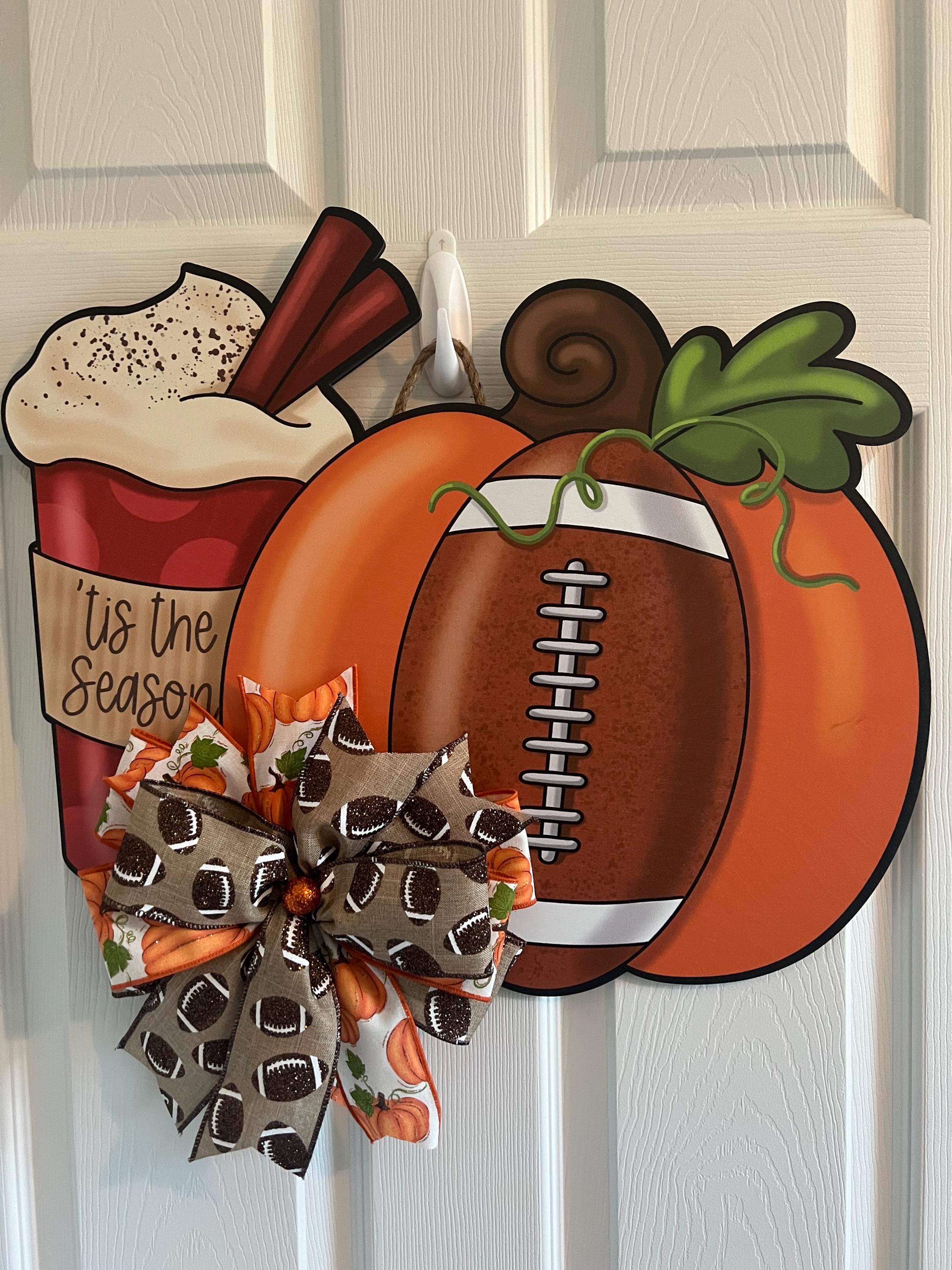 Fall Pumpkin Football Door Hanger Autumn Decor 'tis the Season Sign ...